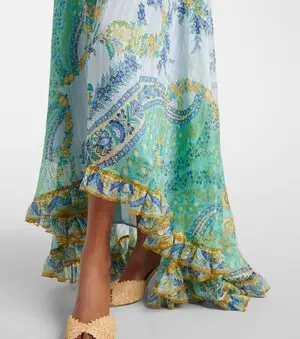Etro Floral Asymmetric Silk Maxi Skirt