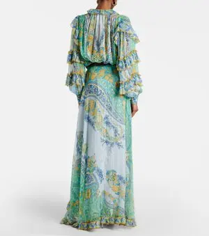 Etro Floral Asymmetric Silk Maxi Skirt