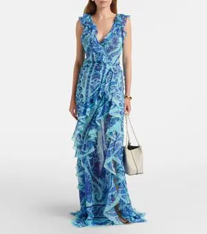 Etro Floral Ruffled Gown - Blue