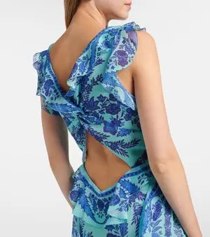 Etro Floral Ruffled Gown - Blue