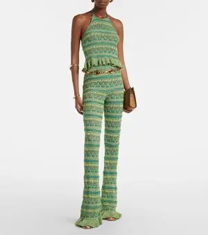 Etro Crochet Cotton Flared Pants - Green