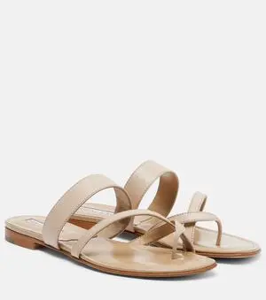 Manolo Blahnik Susa Leather Thong Sandals - Beige