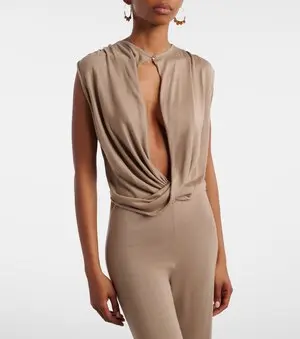 AYA MUSE Esme Cutout Draped Silk-blend Crop Top - Beige