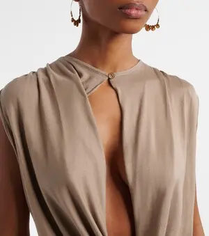 AYA MUSE Esme Cutout Draped Silk-blend Crop Top - Beige