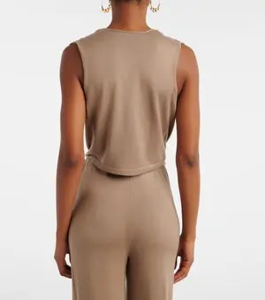 AYA MUSE Esme Cutout Draped Silk-blend Crop Top - Beige