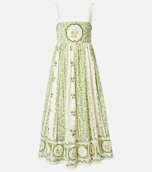 Agua Bendita Barbara Floral Cotton Midi Dress - Green