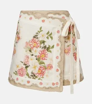 Agua Bendita Luna Floral Linen Beach Cover-up - White
