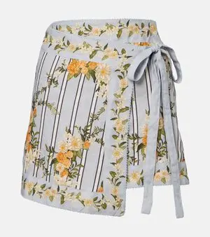 Agua Bendita Luna Floral Linen Beach Cover-up - Blue