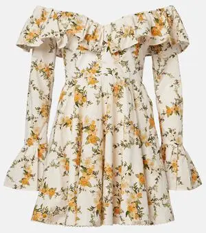 Agua Bendita Verso Off-shoulder Floral Cotton Minidress - White