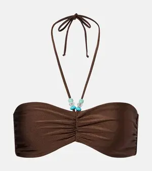 Jade Swim Zoe Beaded Ruched Bikini Top - Brown