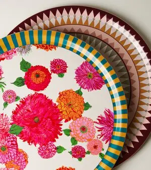 La DoubleJ Bright Blooms Printed Birch Tray - Pink
