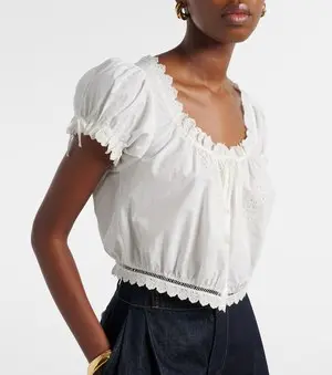 DÔEN Nera Embroidered Organic Cotton Top - White
