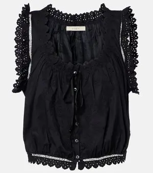 DÔEN Embroidered Cotton Top - Black