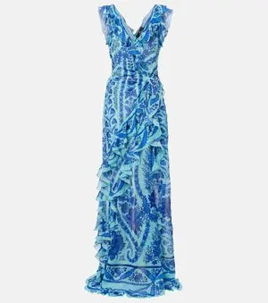 Etro Floral Ruffled Gown - Blue