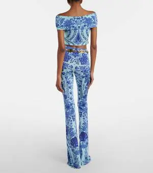 Etro Printed Jersey Flared Leggings - Blue