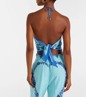 Etro Paisley Halterneck Silk Top - Blue