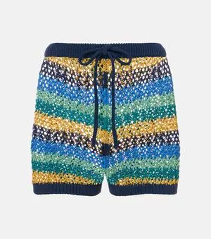 Etro Crochet Striped Cotton-blend Shorts - Multicoloured