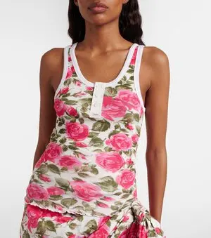 Chloé Floral Ribbed Cotton-blend Tank Top - White