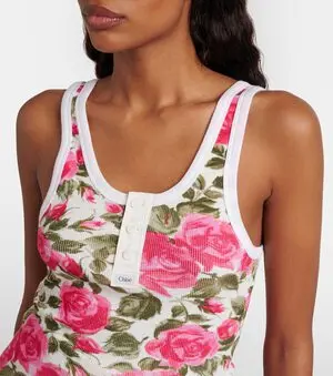 Chloé Floral Ribbed Cotton-blend Tank Top - White