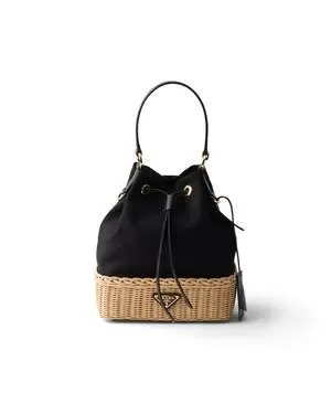 Prada Wicker And Canvas Bucket Bag