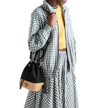 Prada Wicker And Canvas Bucket Bag