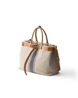 Prada Buckle Canvas And Leather Bag - Neutral