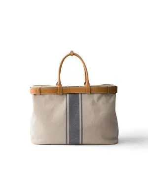 Prada Buckle Canvas And Leather Bag - Neutral