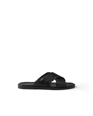 Prada Crisscross Leather Slides - Black