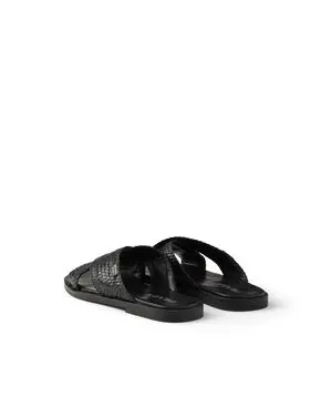 Prada Crisscross Leather Slides - Black