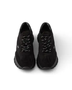 Prada Mesh Fabric And Suede Sneakers - Black