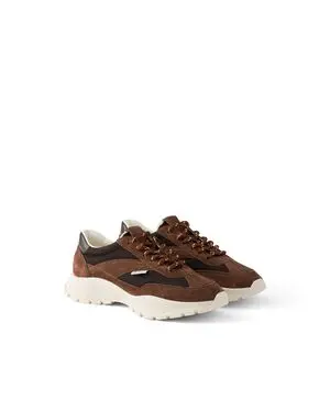 Prada Mesh Fabric And Suede Sneakers - Brown