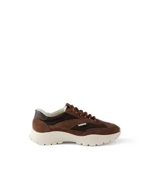 Prada Mesh Fabric And Suede Sneakers - Brown