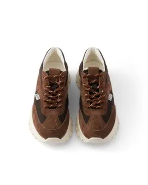Prada Mesh Fabric And Suede Sneakers - Brown
