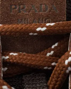 Prada Mesh Fabric And Suede Sneakers - Brown