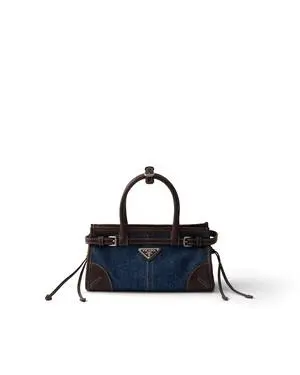 Prada Small Denim And Leather Handbag - Blue