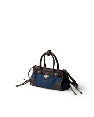 Prada Small Denim And Leather Handbag - Blue
