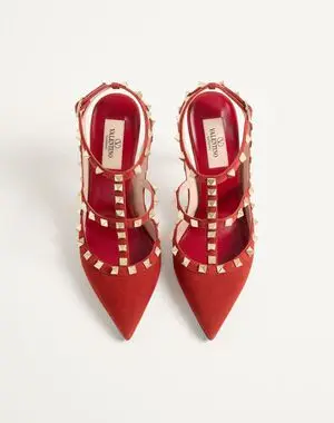 Valentino Garavani Rockstud Suede Pumps - Red