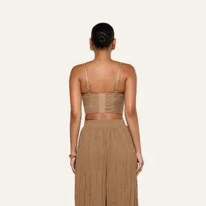 L'Agence Sonya Linen-blend Bustier - Barley