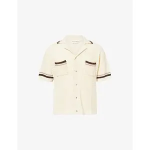 THE COUTURE CLUB Camp-collar Striped Cotton-crochet Shirt - Stripe Offwhite