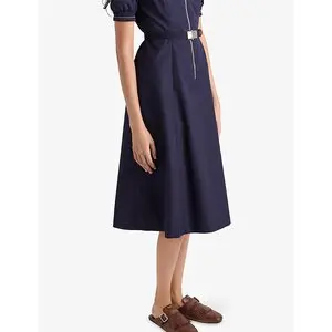 Prada Belted Short-sleeve Poplin Midi Dress