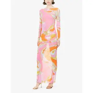Emilio Pucci Long-sleeve Printed Tulle Maxi Dress - Multicolor