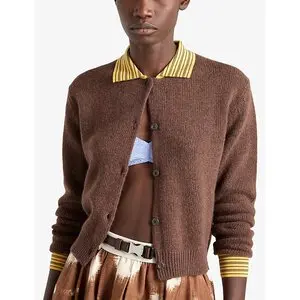 Prada Contrast-collar Cashmere Cardigan