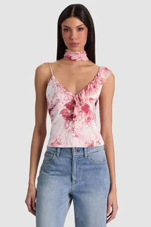 Alice + Olivia Zelda Ruffle Tank With Scarf