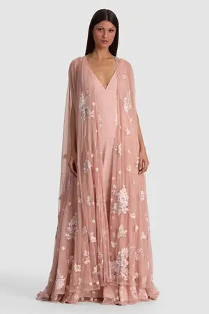 Alice + Olivia Azriella Embroidered Maxi Gown Cape