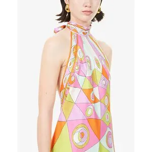 Emilio Pucci Halter-neck Patterned Silk Midi Dress