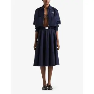 Prada Belted Midi Poplin Skirt
