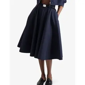 Prada Belted Midi Poplin Skirt