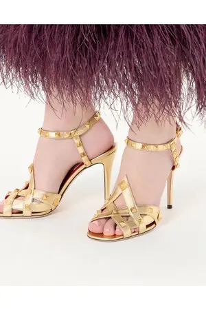 Valentino Garavani Studdy Laminated Nappa Sandals - Natural
