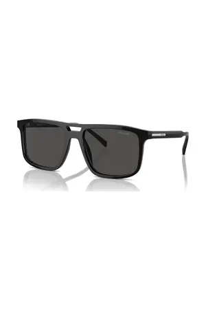 Prada Sunglasses With Double Bridge And Metal Logo Plaque - Black