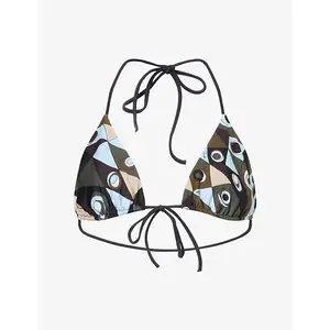 Emilio Pucci Graphic Print Triangle Bikini Top - Khaki Blue